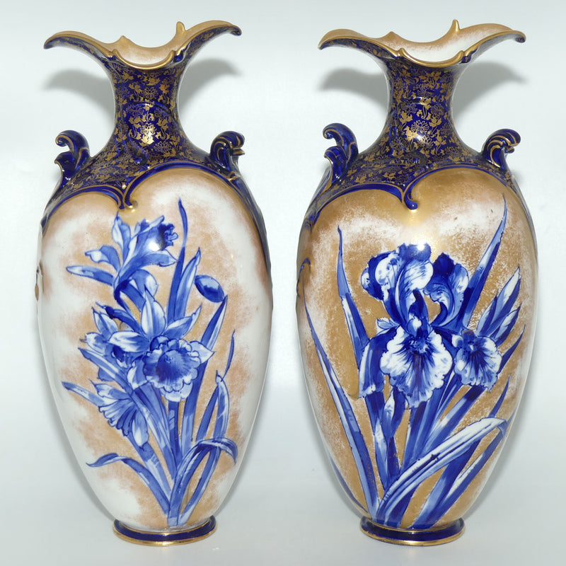Doulton Burslem Blue Iris pair vases | Flow Blue Seriesware – Roundabout Antiques