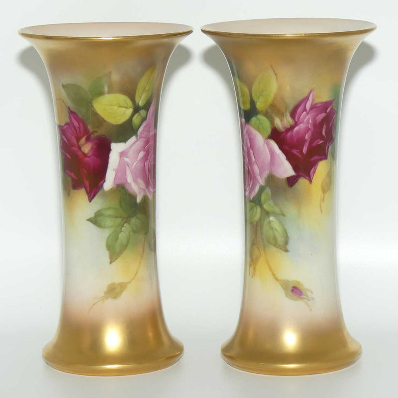 Royal Worcester hand painted Roses trumpet vases | Millie Hunt c.1916 ...