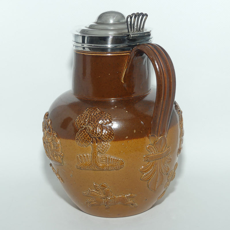 Doulton Lambeth Harvest Hunting ale jug with Sterling Silver Rim and L ...