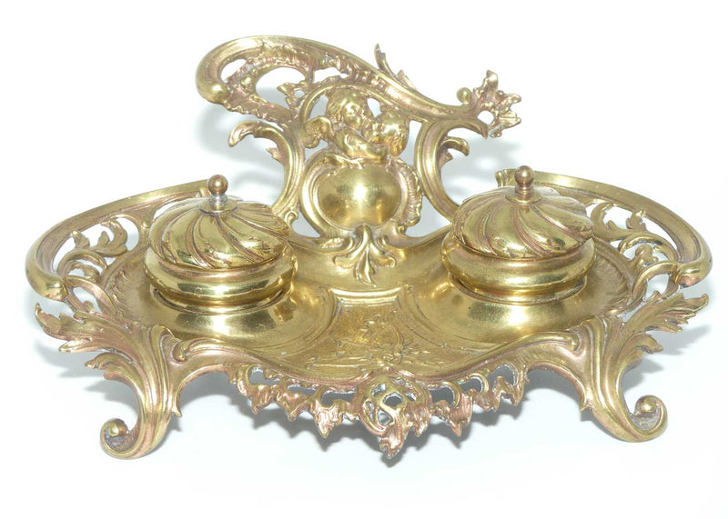 Victorian era French Brass Double Inkwell with porcelain inserts ...