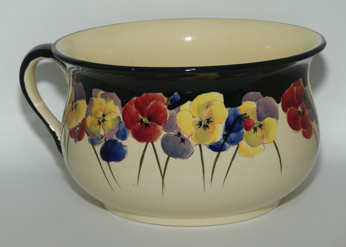 Royal Doulton Pansy | Black Border Chamber Pot D4273 – Roundabout Antiques