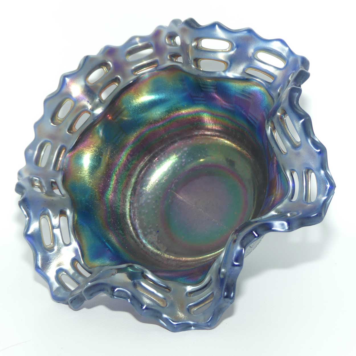 Fenton Carnival Glass bowl | Pierced Gallery | Basket Weave pattern ...