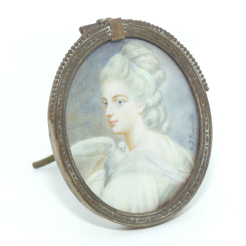 Miniature Portrait on Ivory in Bronze frame | Victorian Woman with Dov ...