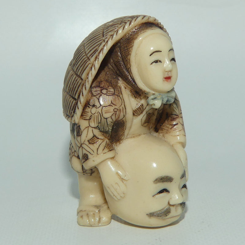 Vintage Japanese Carved Resin Netsuke | Woman with Mask – Roundabout ...
