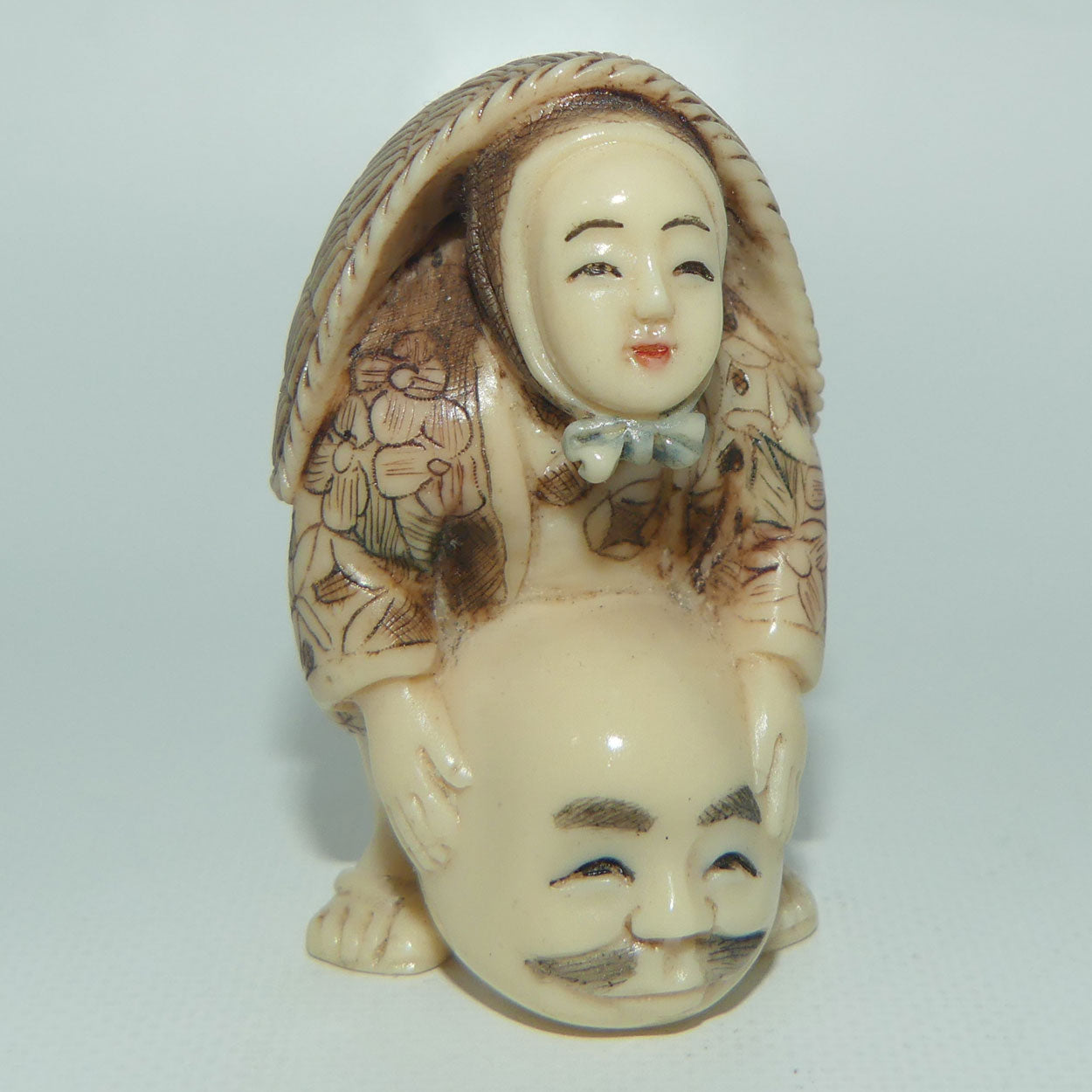 Vintage Japanese Carved Resin Netsuke | Woman with Mask – Roundabout ...