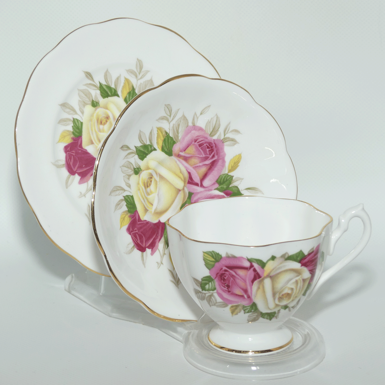 Queen Anne Bone China Blue Autumn Rose pattern trio | Aqua – Roundabout ...