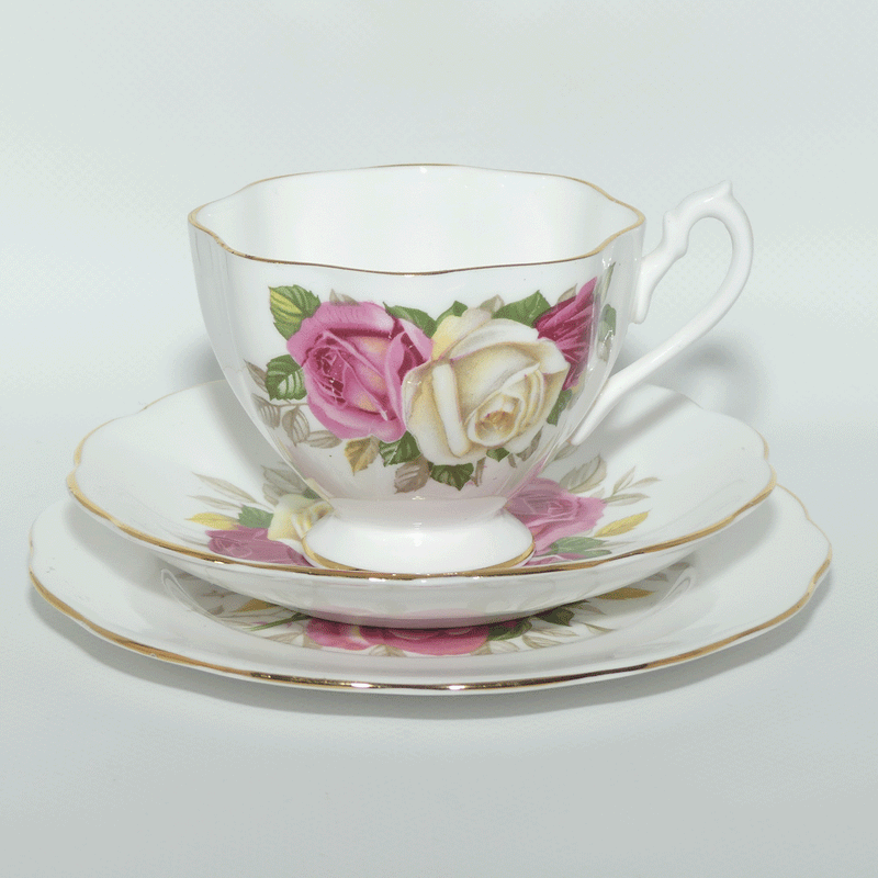 Queen Anne Bone China Blue Autumn Rose pattern trio | Aqua – Roundabout ...