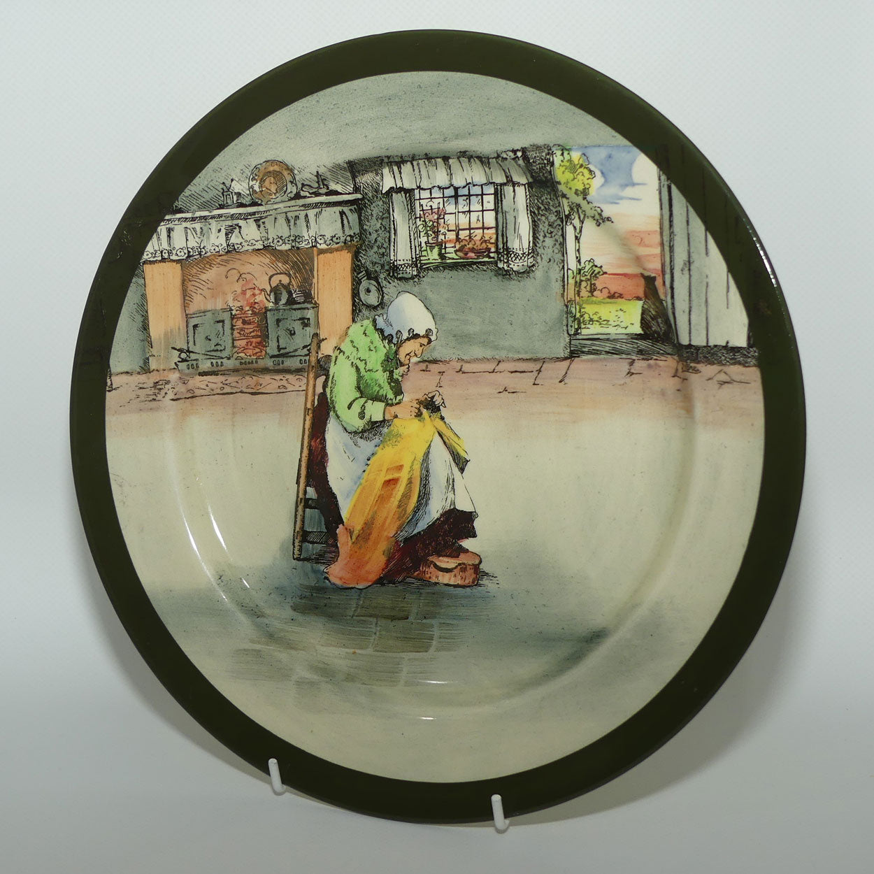 Royal Doulton Fireside plate D4570 | 26cm | Old Lady mending facing ri ...