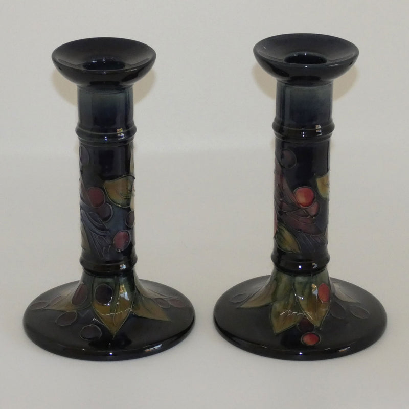 Moorcroft Pottery Finches Blue Candlesticks | Sally Tuffin Design ...