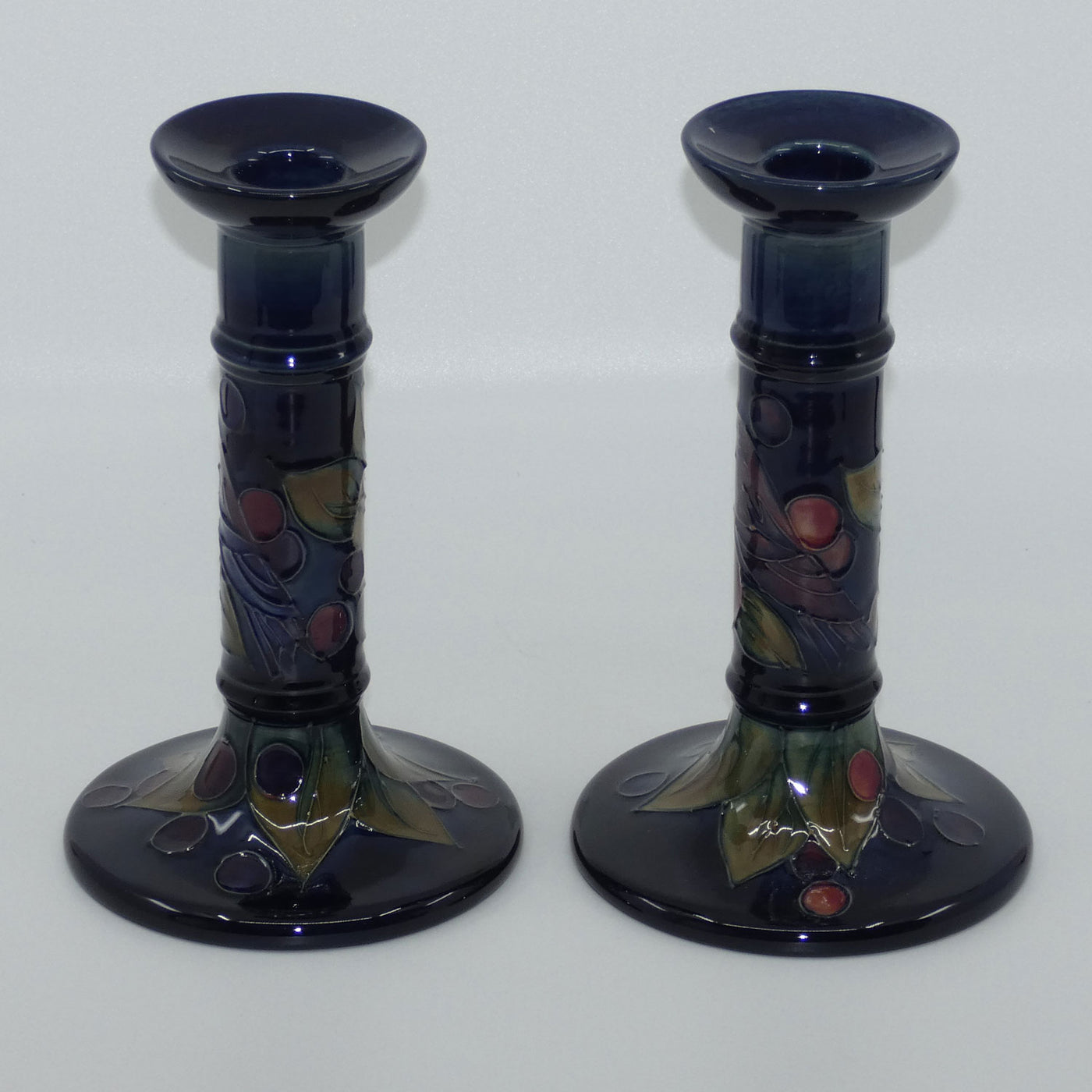 Moorcroft Pottery Finches Blue Candlesticks | Sally Tuffin Design ...