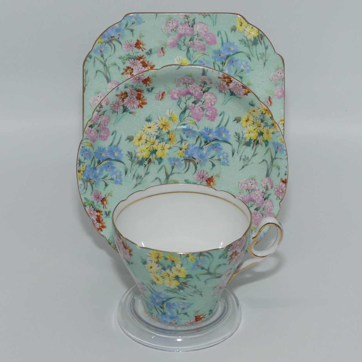 Shelley Cambridge Shape Melody Chintz trio | Square Plate | Pattern 12