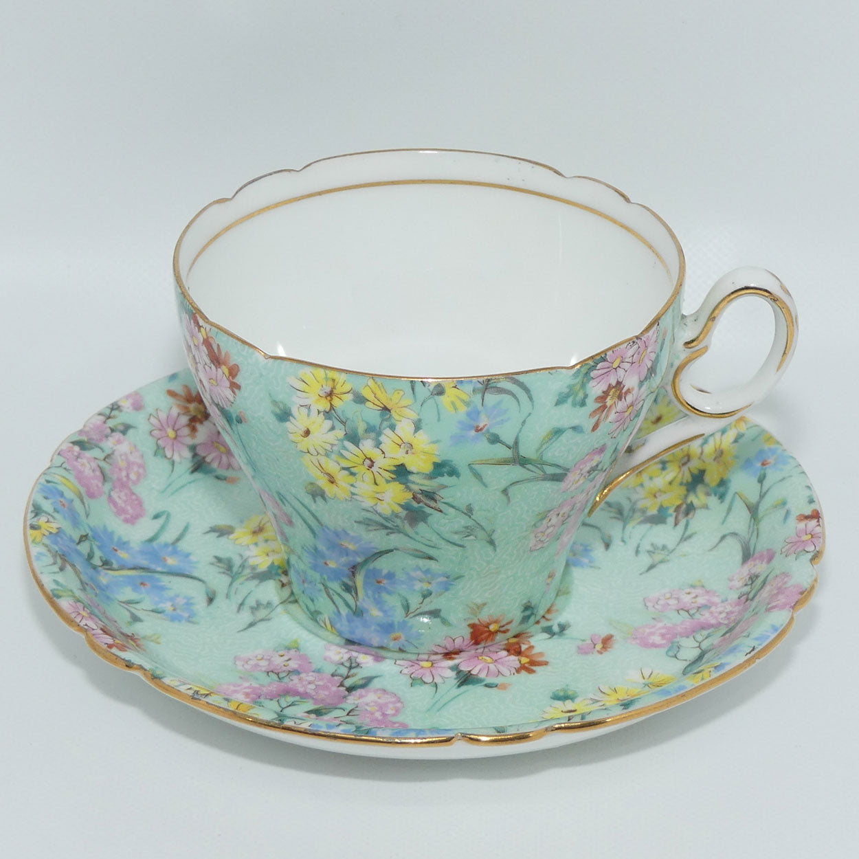 Shelley Cambridge Shape Melody Chintz trio | Square Plate | Pattern 12